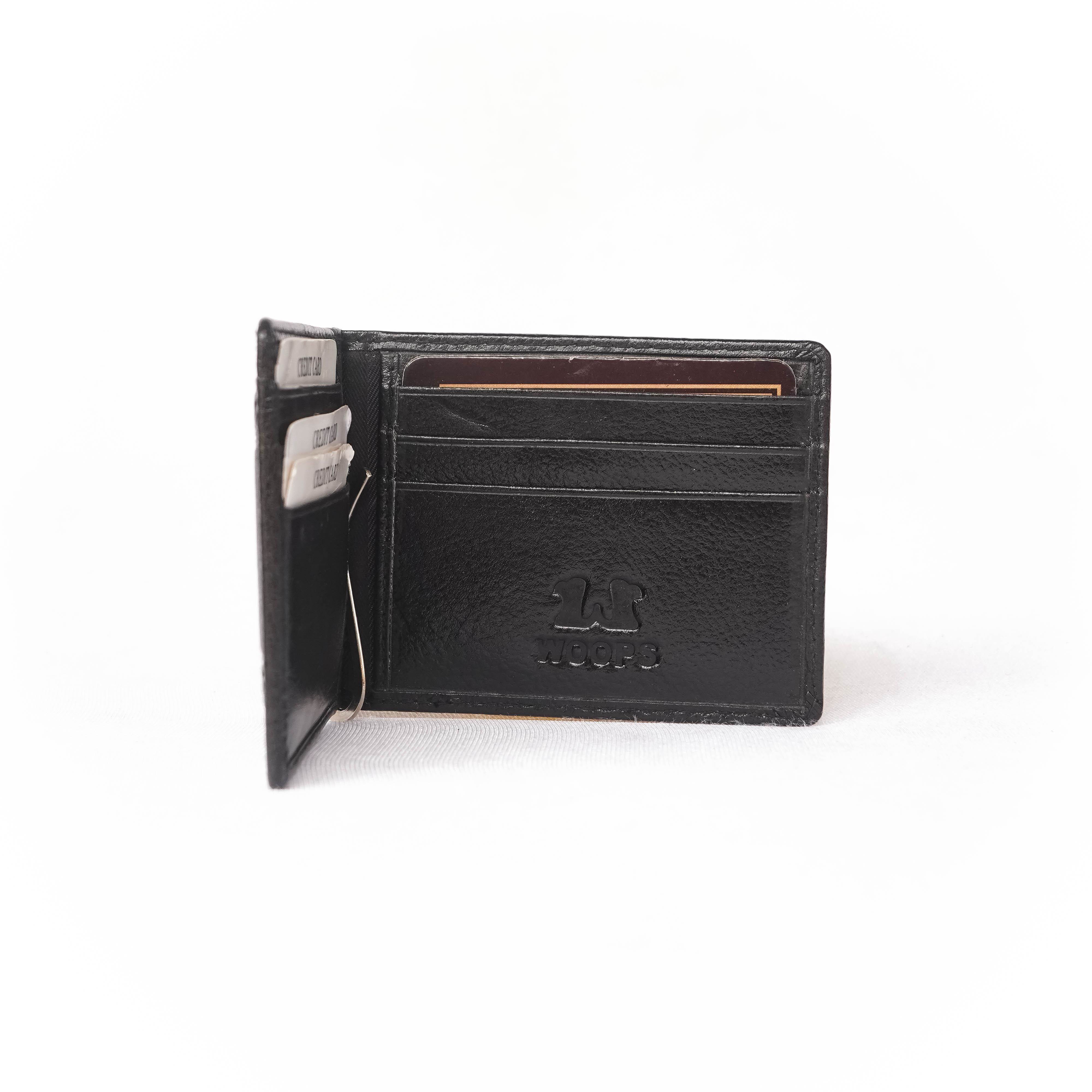 Woops Brand Mens Black Leather Money Clip Card Wallet MC6 (Black ...