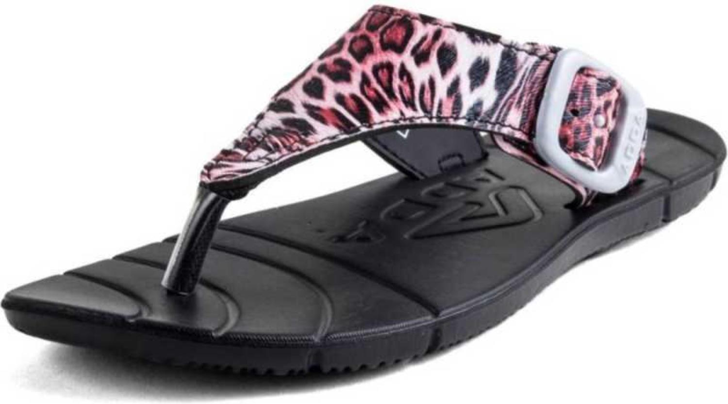 Adda Brand Women's Tigeress-1 Flipflop Slippers (Black/Pink) :: RAJASHOES